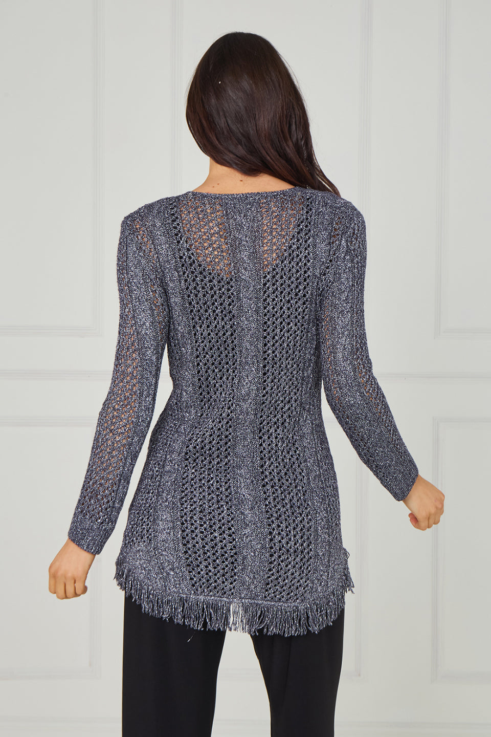 Saloos Women’s Long Metallic Shimmer Knit Tunic Top with Tassels